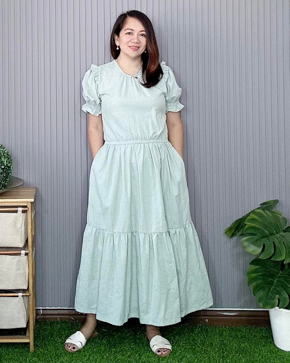 Martha Maxi Plain Mint Green Jacquard Dress 0004 – Luv-a-Blusa